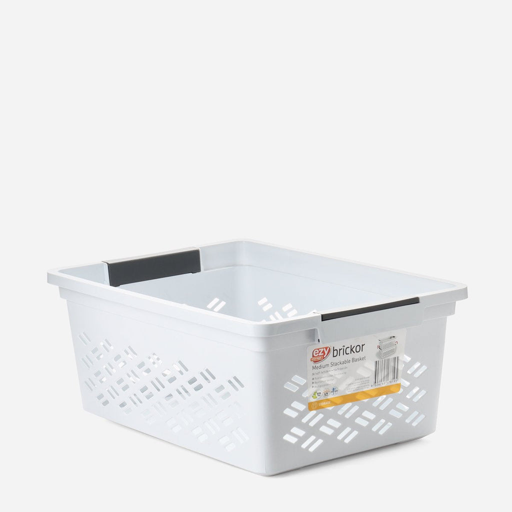 Ezy Storage Brickor Medium Stackable Basket Ð White – SM Home